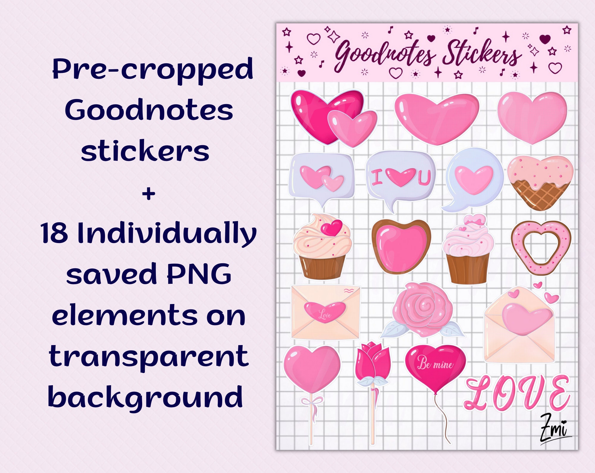Valentines Day Love Png Digital Sticker Pack Goodnotes Planner ...