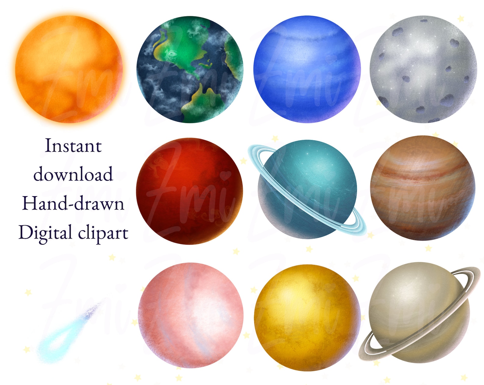 Planets Clipart, Solar System PNG, Galaxy Printable Scrapbooking Clip ...