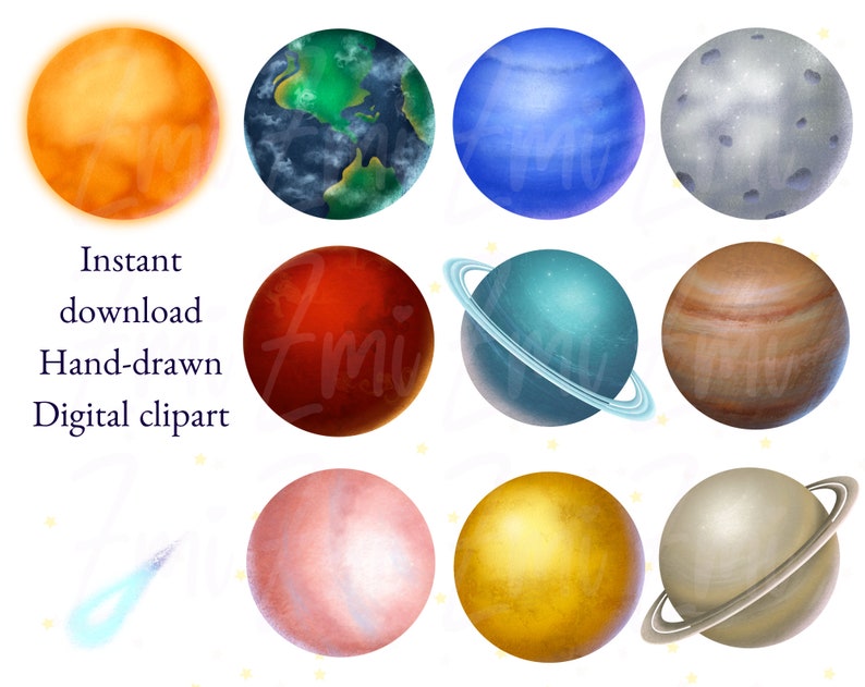 Planets Clipart, Solar System PNG, Galaxy Printable Scrapbooking Clip ...