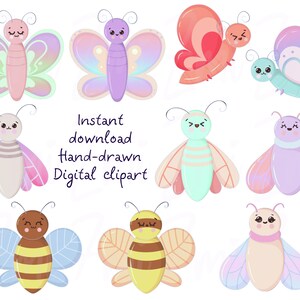 Kawaii Animal Clipart Cute Bugs Insect Png Butterfly Bee - Etsy