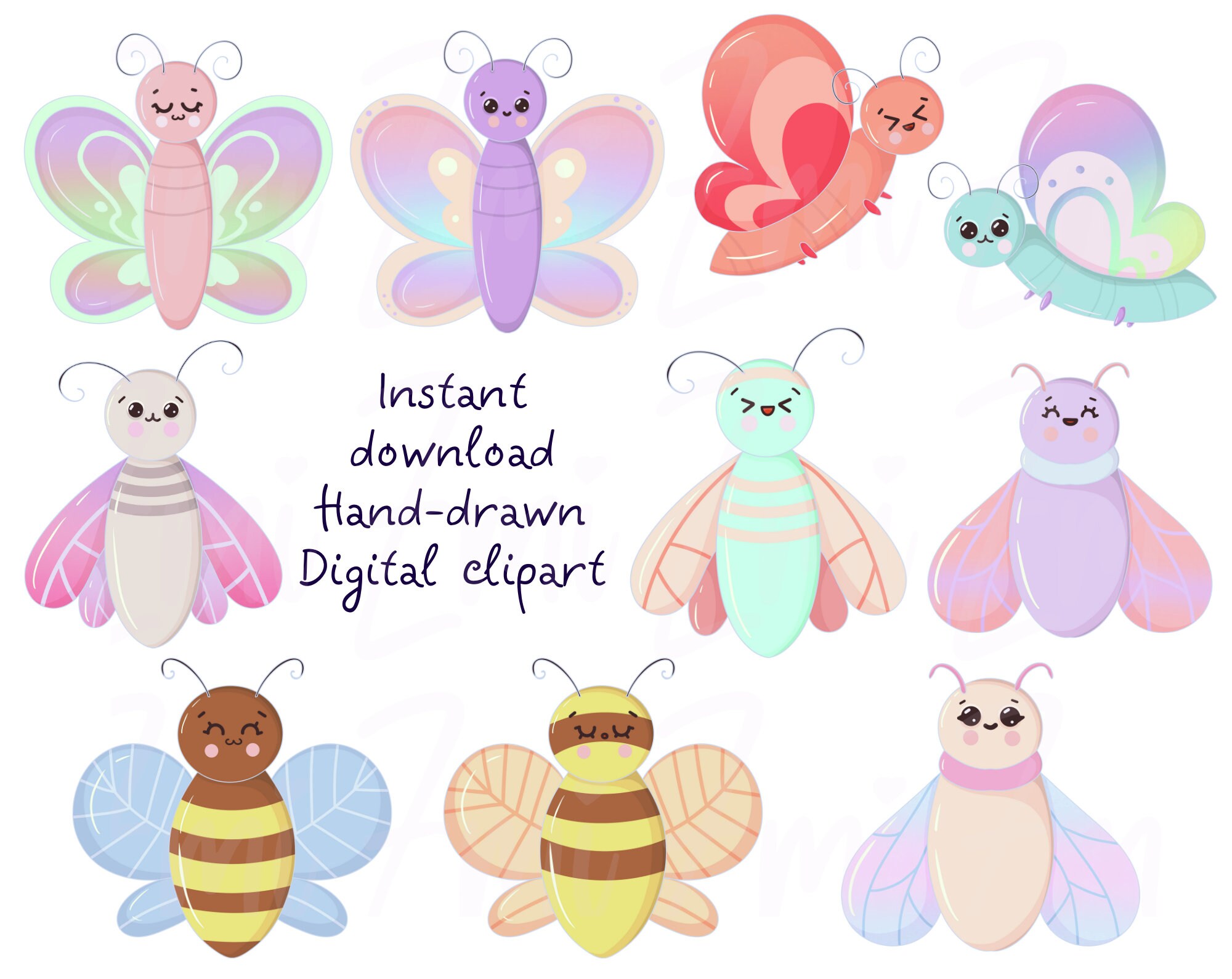 Kawaii Animal Clipart, Cute Bugs Insect Png, Butterfly, Bee, Fly ...