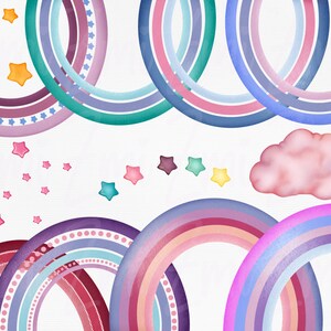 Rainbow Clipart, Boho Clouds PNG, Stars, Rainbows, Celestial Hand Drawn ...