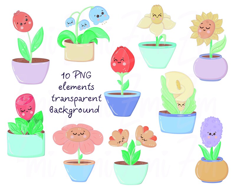 Cute Kawaii Flowers Clipart Spring Plants PNG Tulip - Etsy