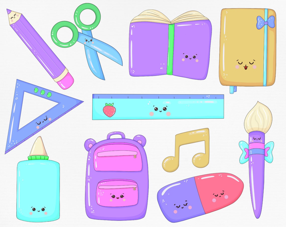 Cute School Clipart, Kawaii Classroom PNG, Printable Teacher Clip Art ...