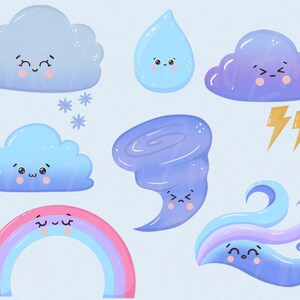 Cute Kawaii Weather Clipart, Sun Clouds Rainbow PNG, Moon Stars Image ...