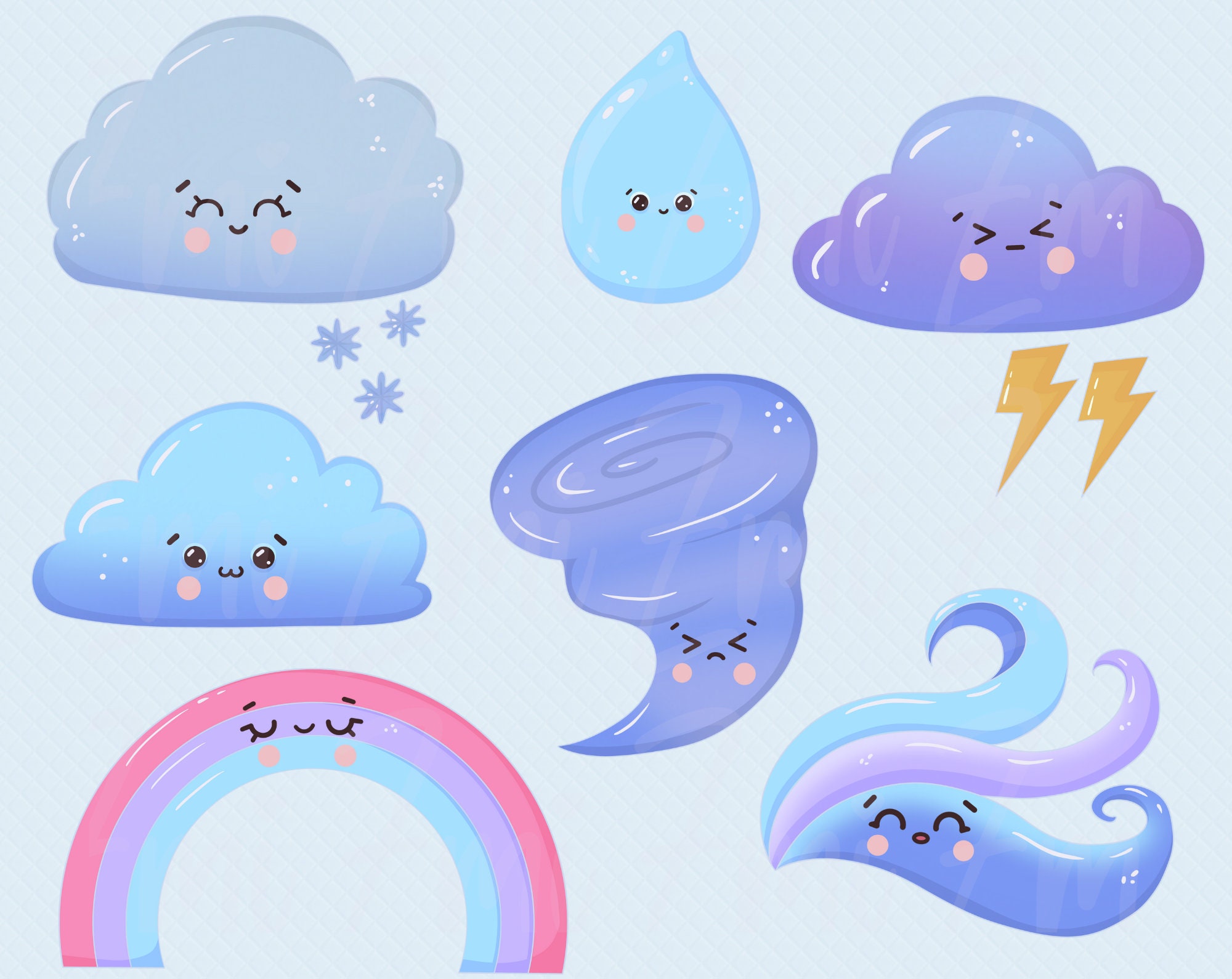 Cute Kawaii Weather Clipart, Sun Clouds Rainbow PNG, Moon Stars Image ...