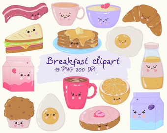 Cute Kawaii Food Clipart Breakfast Coffee Png Doodle Cartoon | Etsy