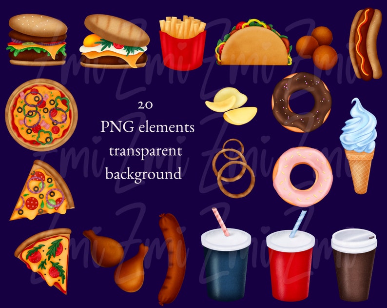 Fast Food Clipart, Junk Food PNG, Pizza, Hot Dog, Burger, Sandwich ...