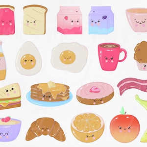 Kawaii Breakfast Clipart Cute Food PNG Bundle Printable Clip Art ...