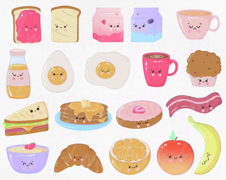 Kawaii Breakfast Clipart Cute Food PNG Bundle Printable - Etsy Canada