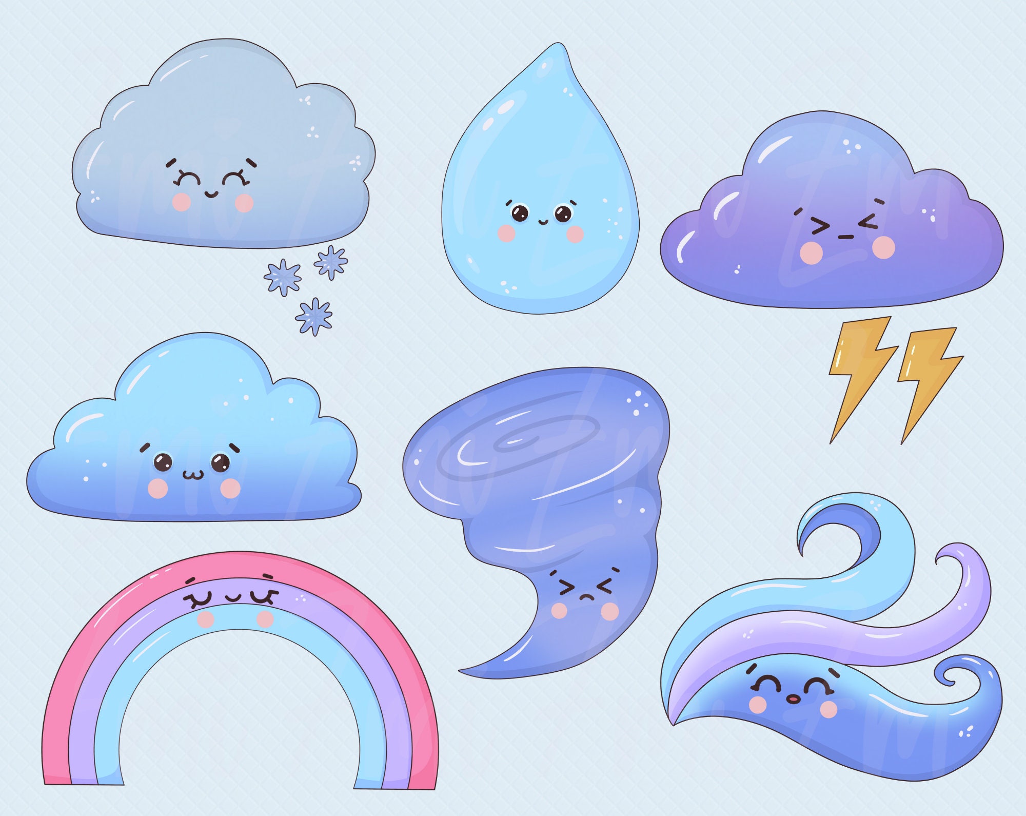 Cute Kawaii Weather Clipart, Sun Clouds Rainbow PNG, Moon Stars Image ...