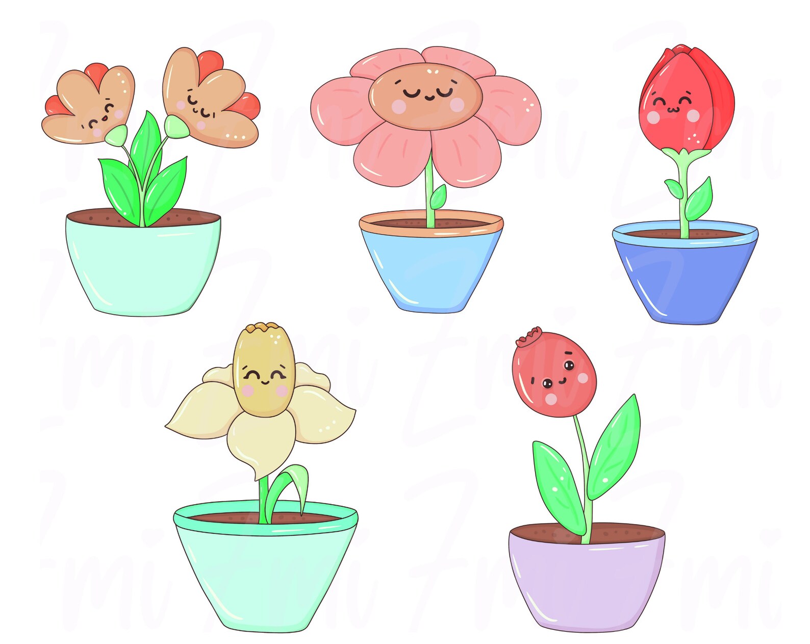 Cute Kawaii Flowers Clipart Spring Plants PNG Tulip - Etsy Singapore