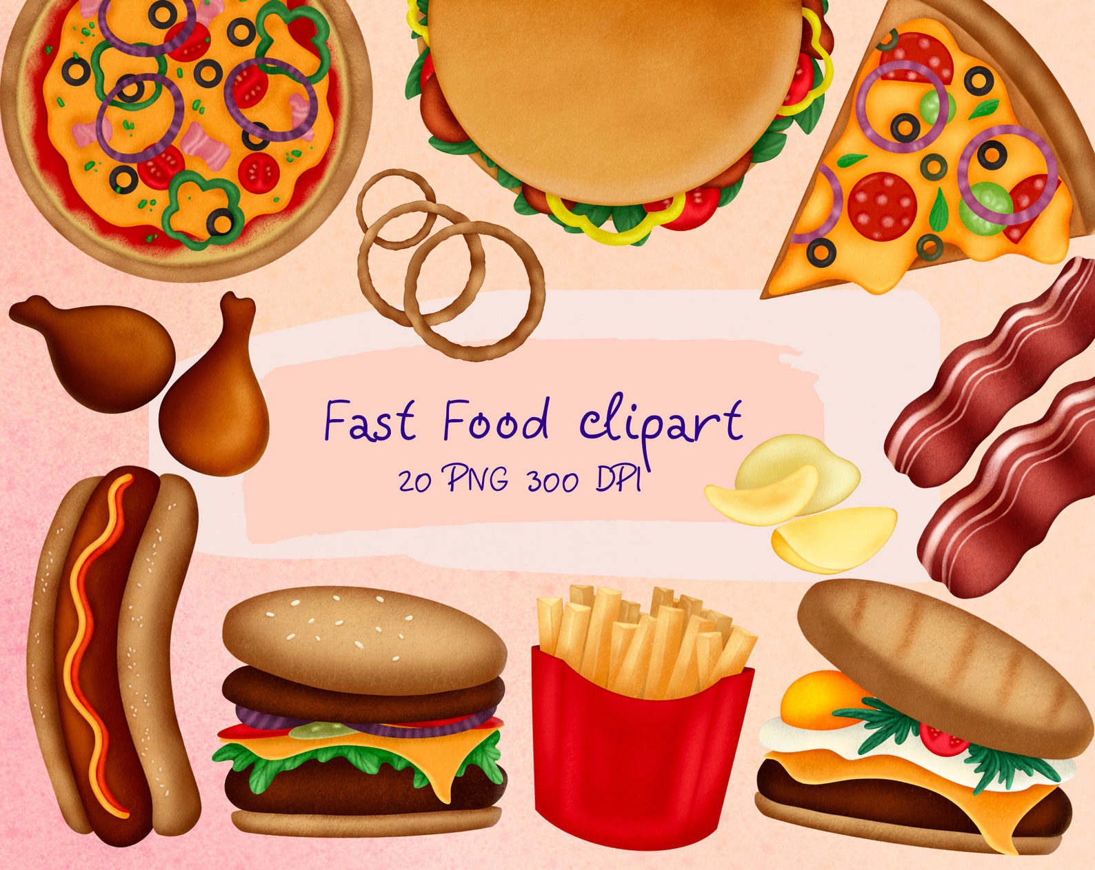Fast Food Clipart, Junk Food Clipart, Pizza, Hot Dog, Burger Clipart ...