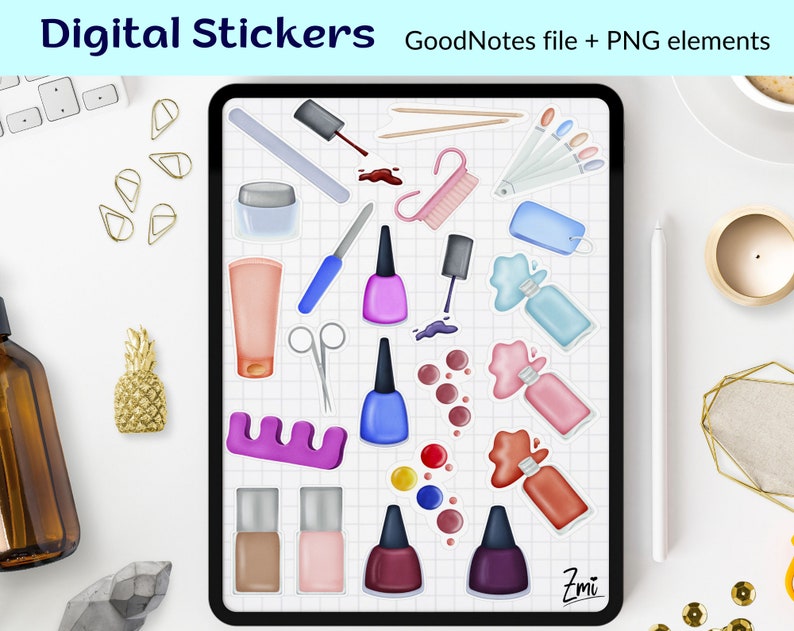 Nail Tools Manicure Digital Sticker Pack, Nail Polish Precropped ...