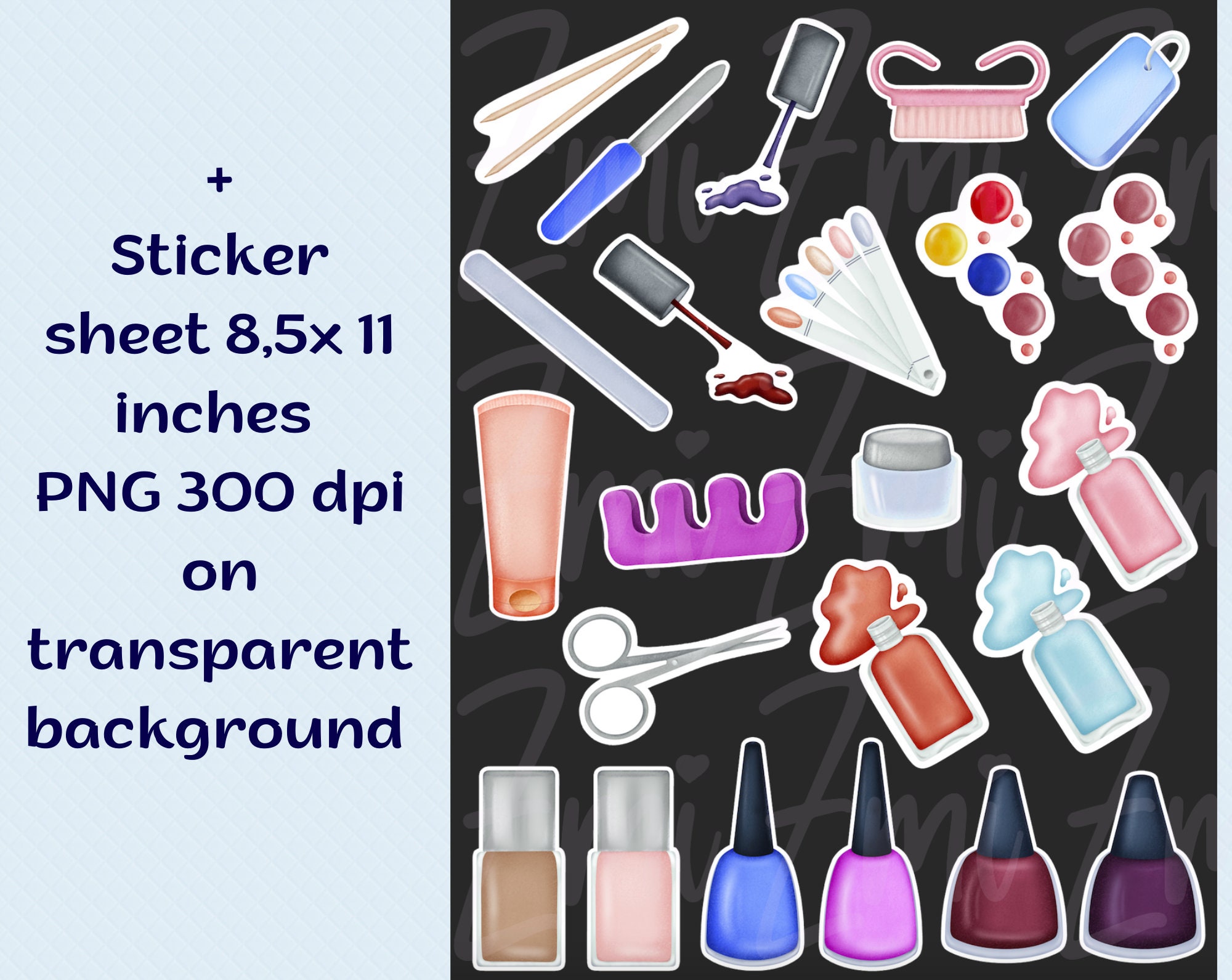 Nail Tools Manicure Digital Sticker Pack, Nail Polish Precropped ...