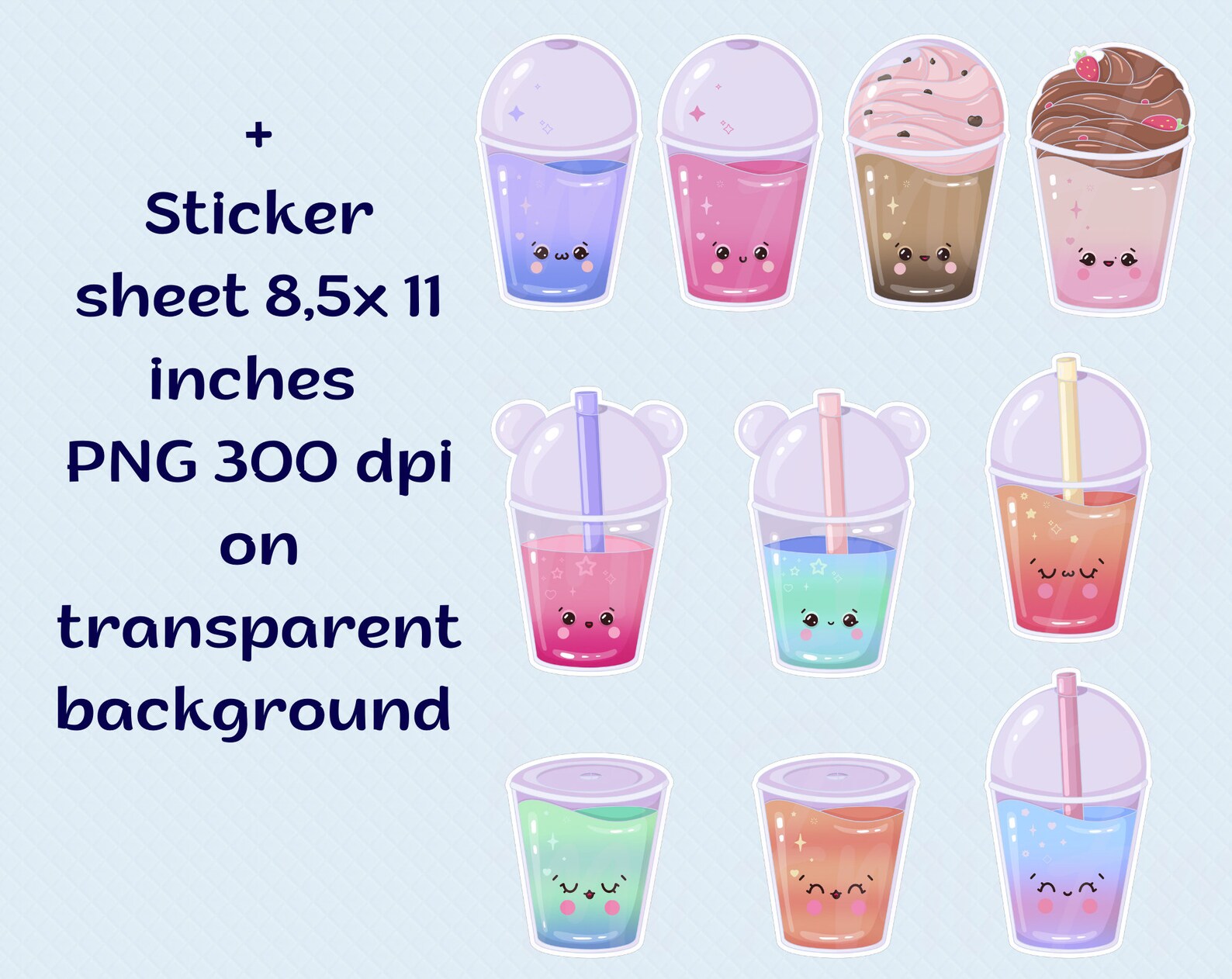 Kawaii Drink Digital Sticker Pack, Cute Bubble Tea Precropped Goodnotes ...