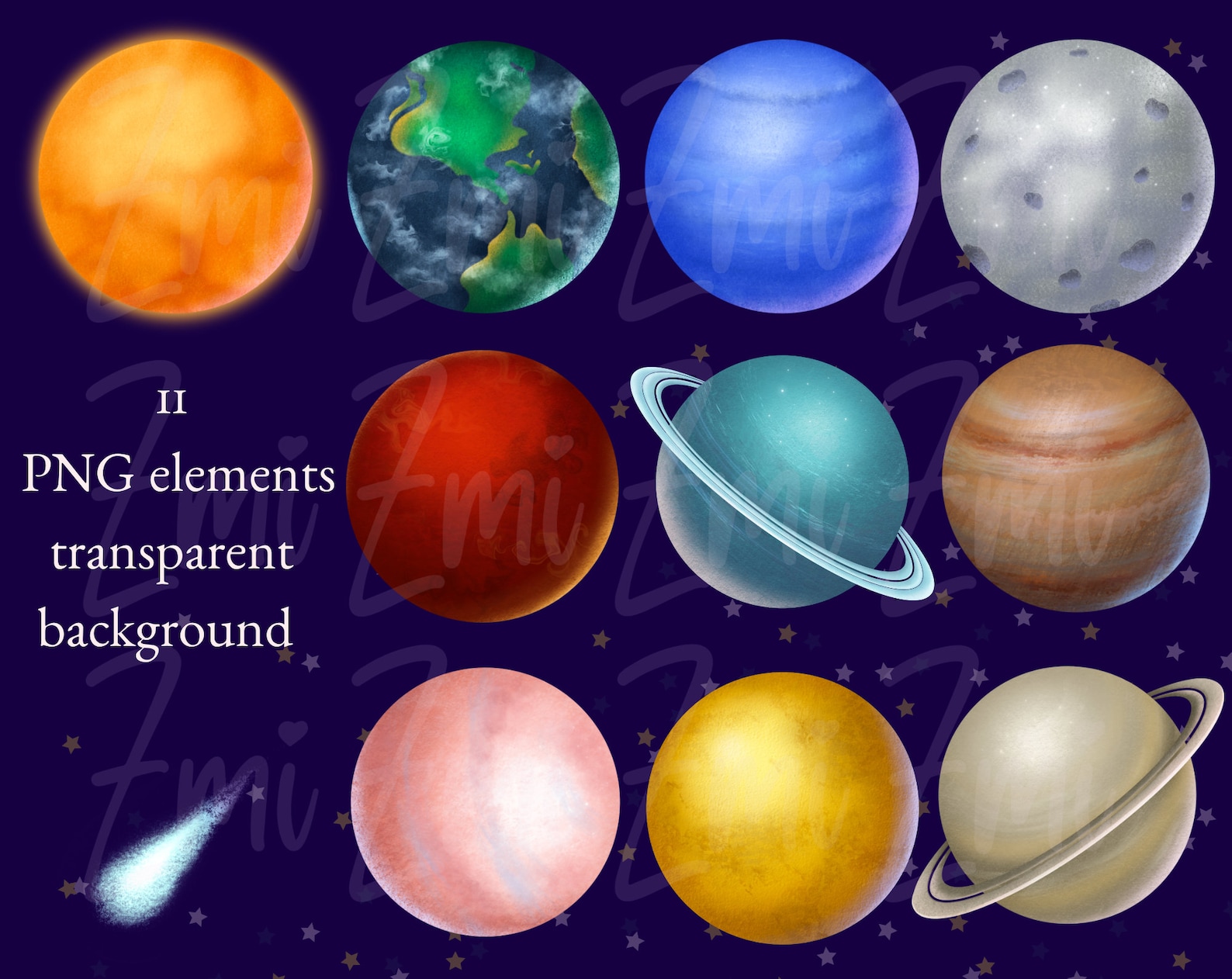 Planets Clipart, Solar System PNG, Galaxy Printable Scrapbooking Clip ...