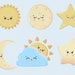 Cute Kawaii Weather Clipart, Sun Clouds Rainbow PNG, Moon Stars Image ...