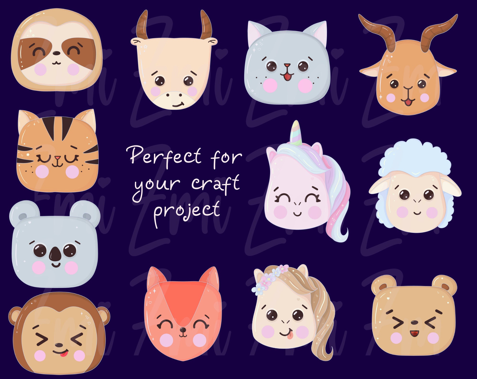 Cute Kawaii Animal Faces Clipart Png, Woodland, Farm, Wild Zoo Animals ...
