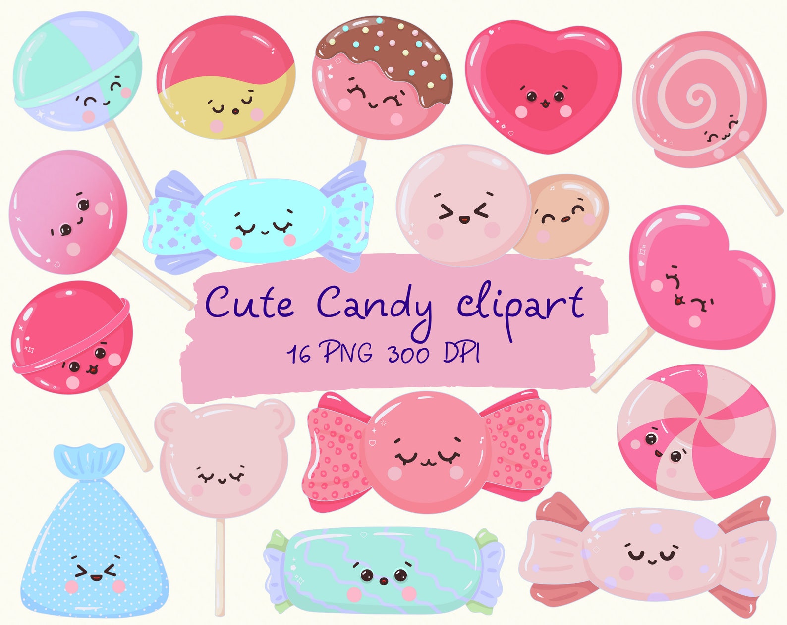 Kawaii Candy Lollipop Png Clipart Set, Sweets Caramel, Cute Printable ...