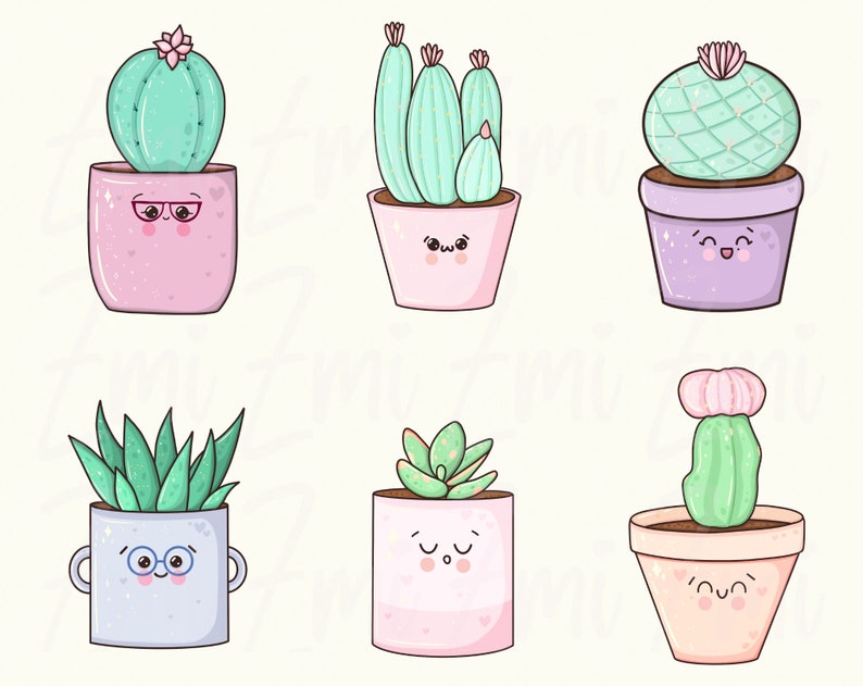 Cute Kawaii Character Succulent Clipart Cactus Plant Png - Etsy