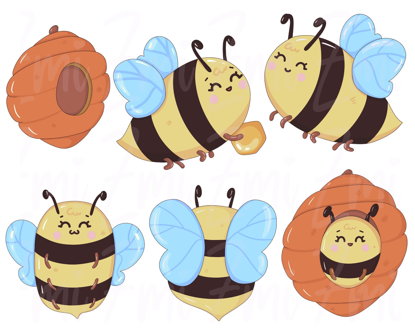 Cute Bee Clipart, Kawaii Honey Png, Yellow Honey Bee Graphics, Lovely ...