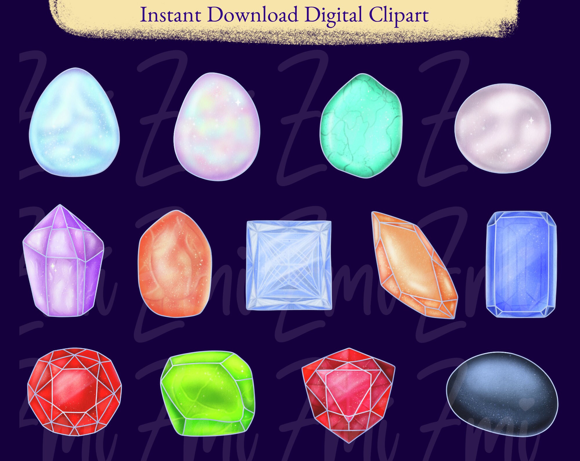 Gemstones PNG Bundle | Crystals Clipart | Printable Stones Clip Art ...