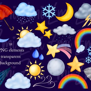 Weather Clipart, Sun Clipart, Clouds PNG, Seasons Graphics, Rainbow ...