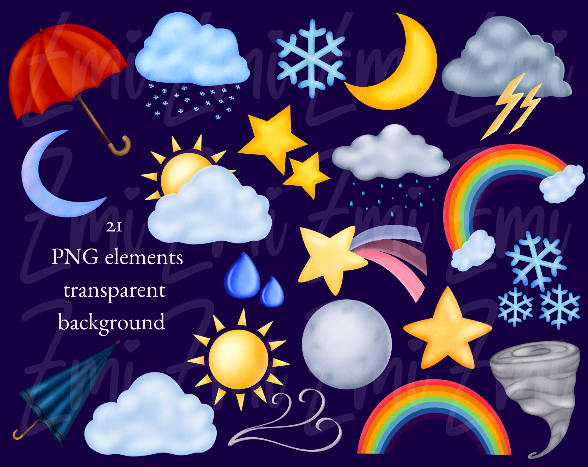 Weather Clipart, Sun Clipart, Clouds PNG, Seasons Graphics, Rainbow ...