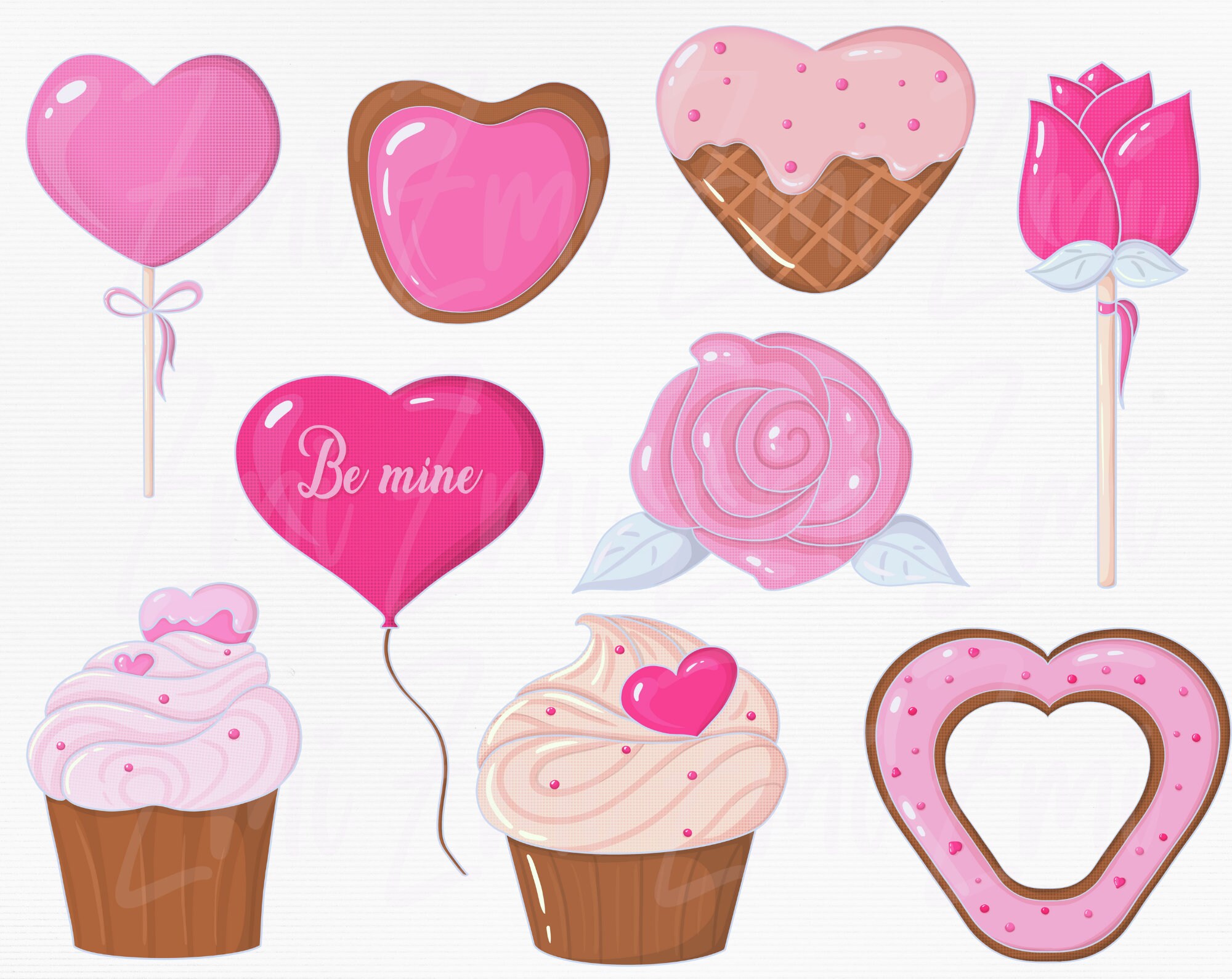 Love Clipart Bundle Valentine Png Pink Hearts Cupcake Png - Etsy
