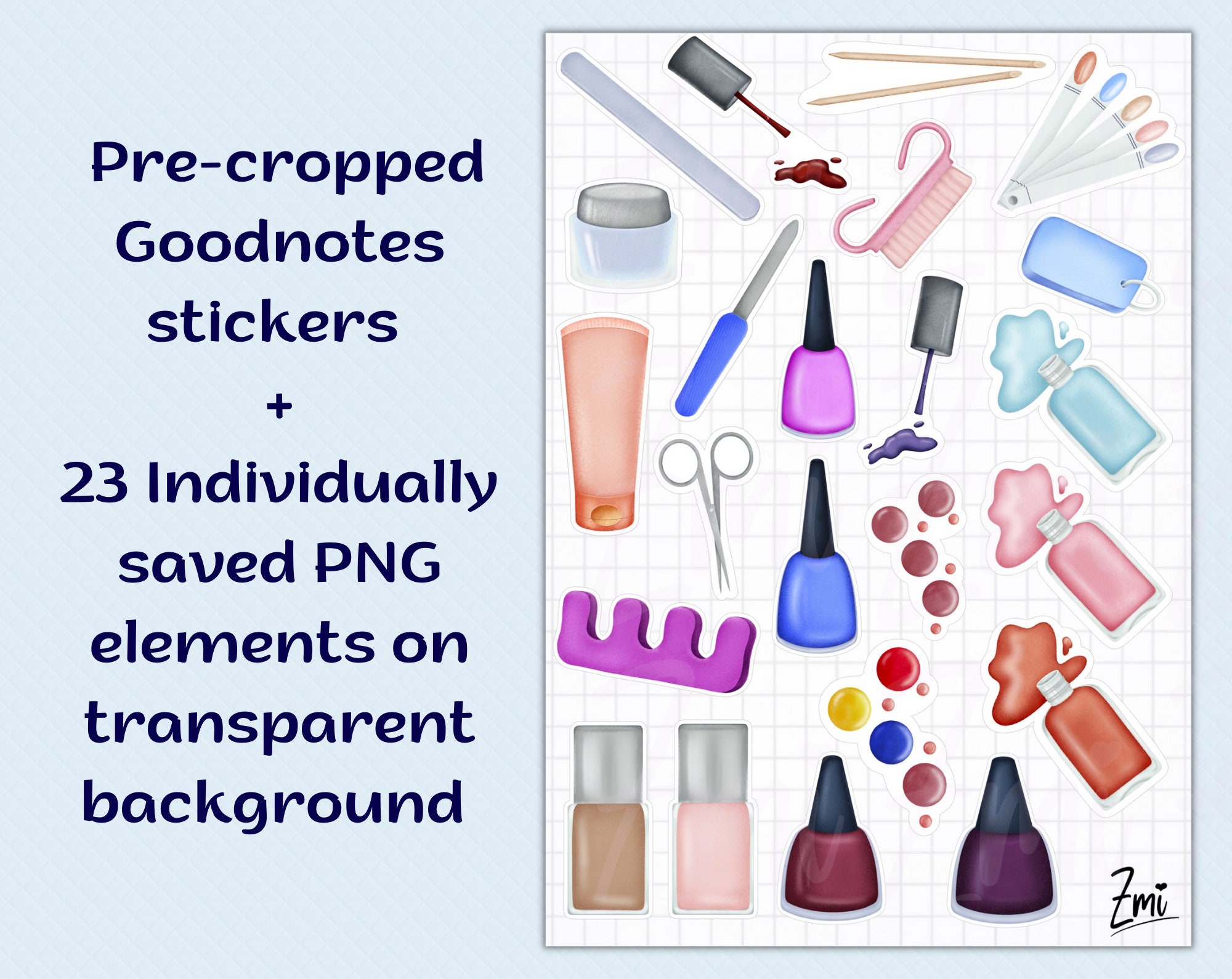 Nail Tools Manicure Digital Sticker Pack, Nail Polish Precropped ...