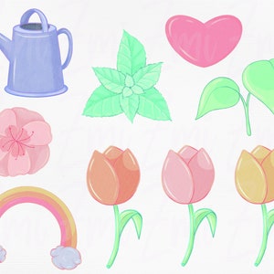 Hello Spring PNG, Garden Clipart, Cute Kawaii Characters, Sun, Rainbow ...