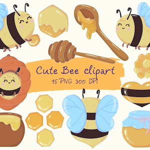 Cute Bee Clipart, Kawaii Honey Png, Yellow Honey Bee Graphics, Lovely ...