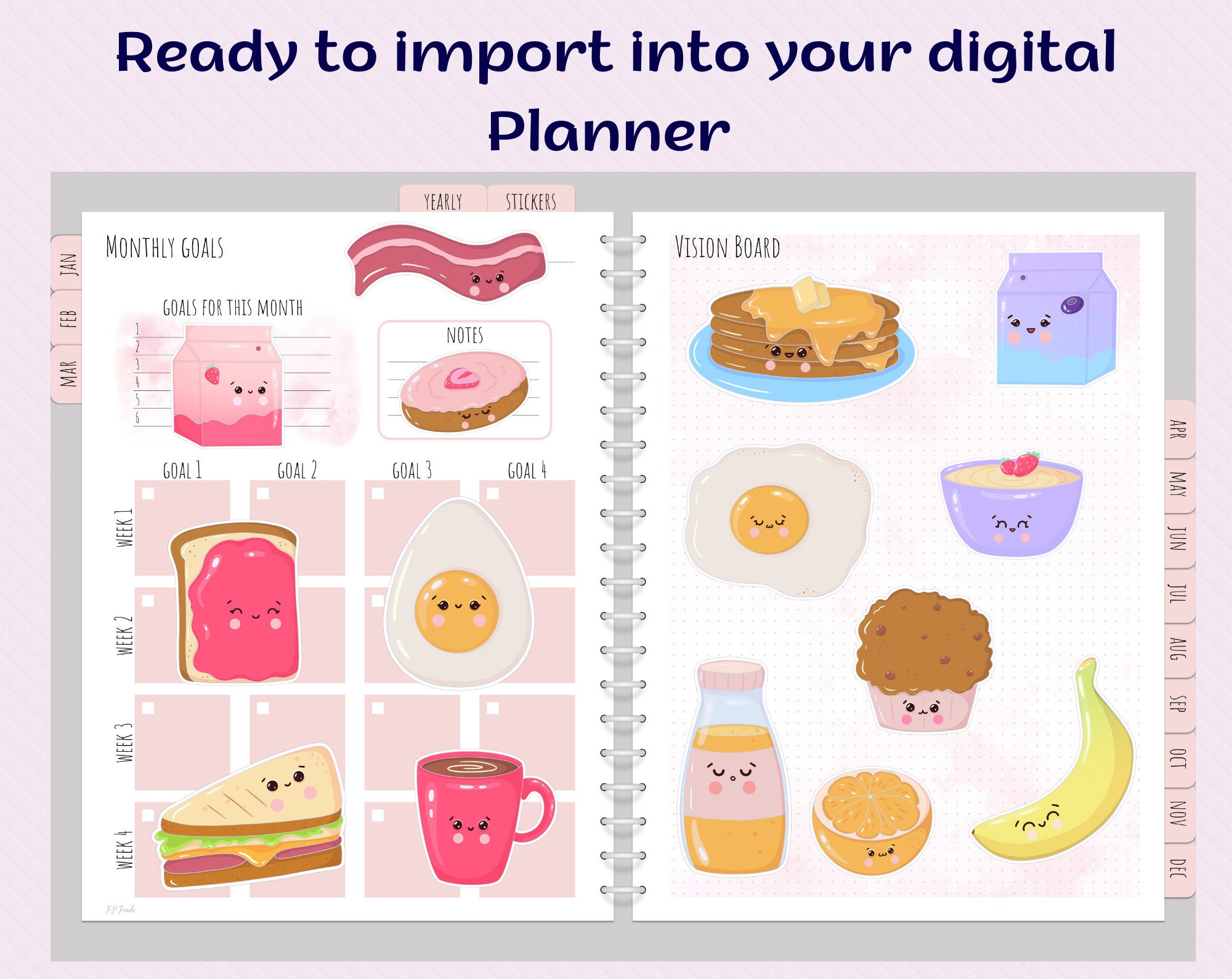Cute Kawaii Food Png Digital Stickers Pack for Goodnotes Notability ...