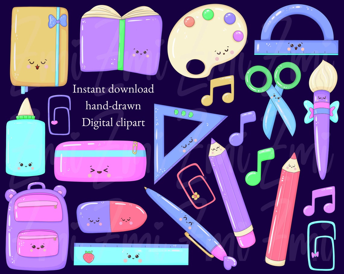 Cute School Clipart, Kawaii Classroom PNG, Printable Teacher Clip Art ...