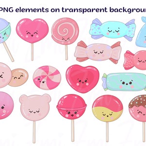 Kawaii Candy Lollipop Png Clipart Set, Sweets Caramel, Cute Printable ...