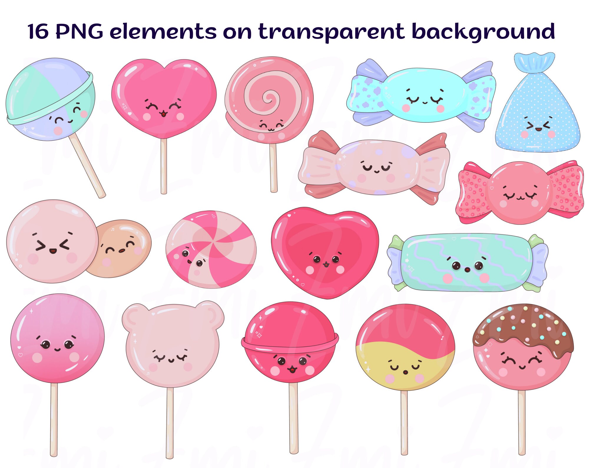 Kawaii Candy Lollipop Png Clipart Set, Sweets Caramel, Cute Printable ...