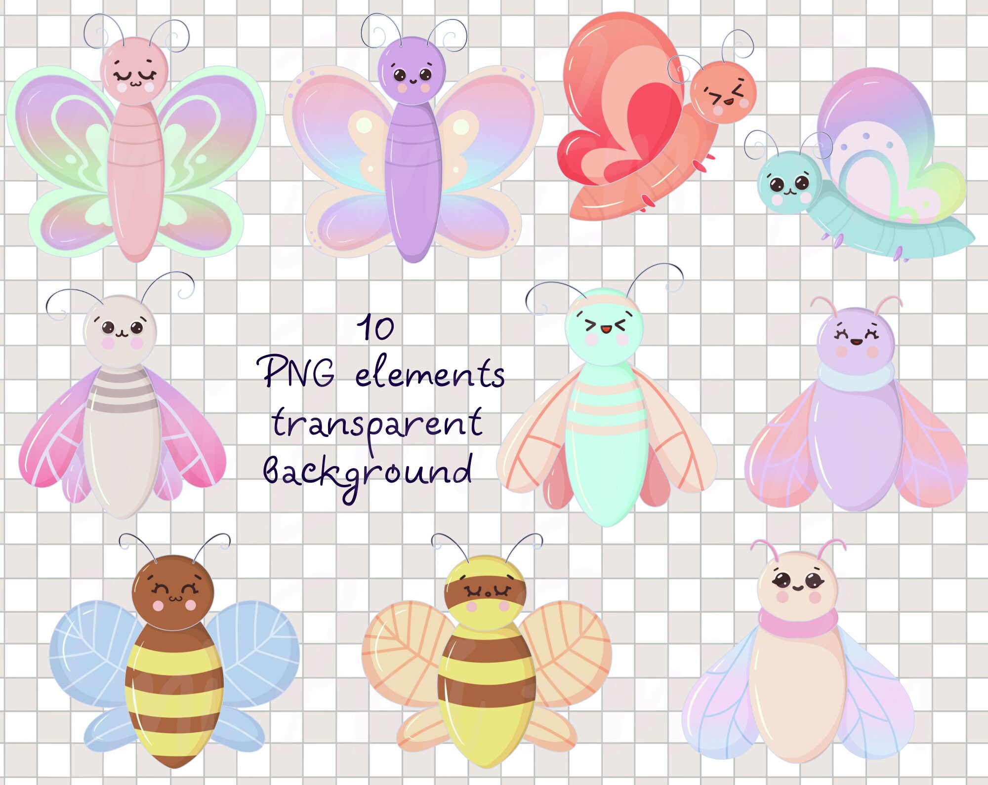 Kawaii Animal Clipart, Cute Bugs Insect Png, Butterfly, Bee, Fly ...
