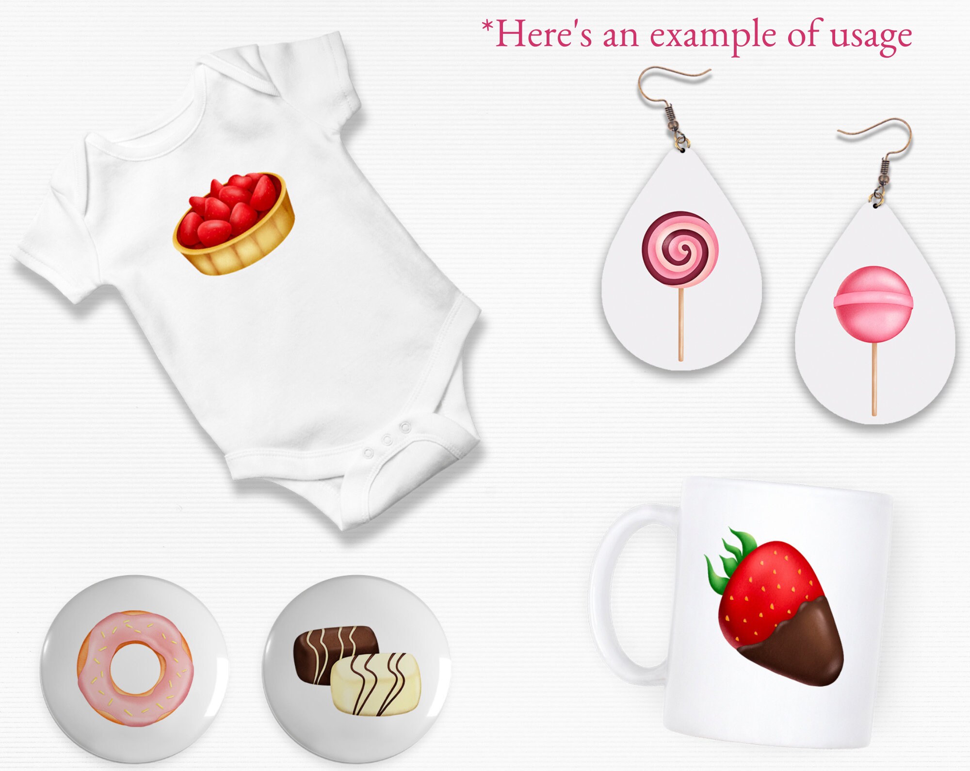 Bakery Clipart, Pastry PNG, Lollipop, Strawberry Tart, Chocolate Donut ...