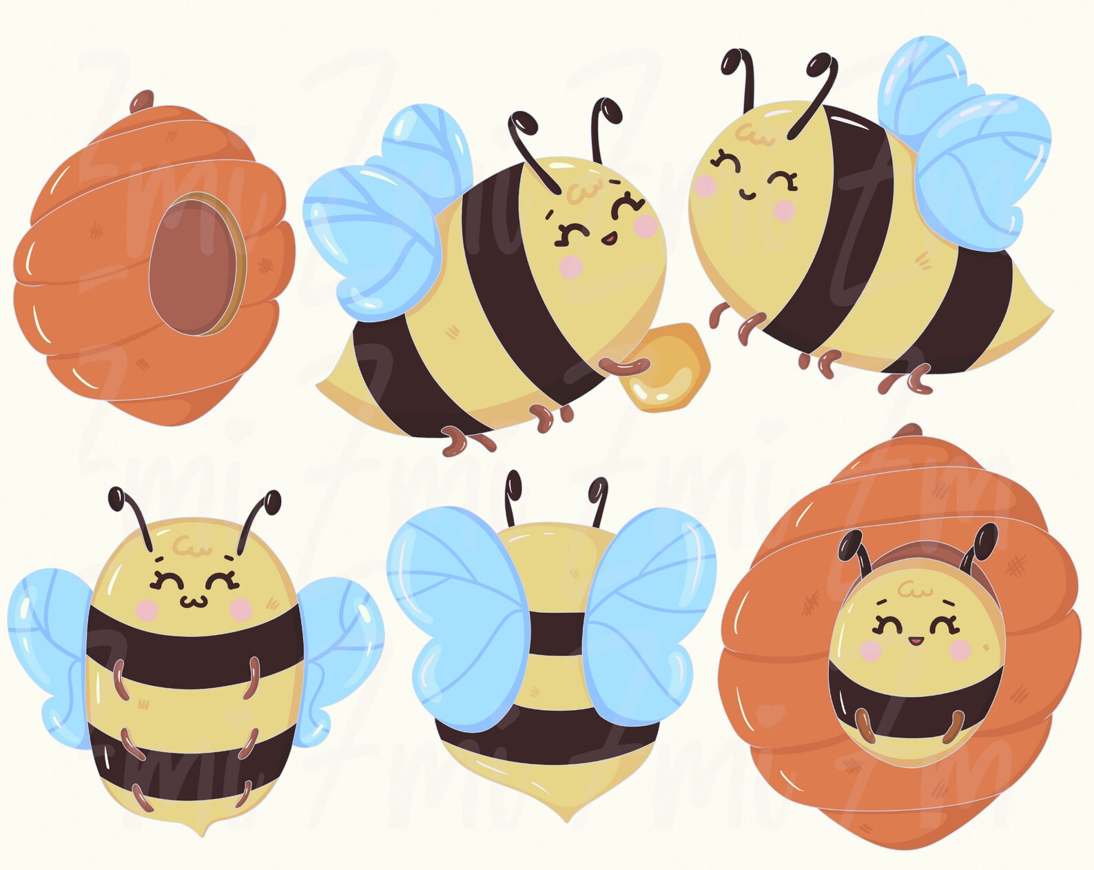 Cute Bee Clipart, Kawaii Honey Png, Yellow Honey Bee Graphics, Lovely ...
