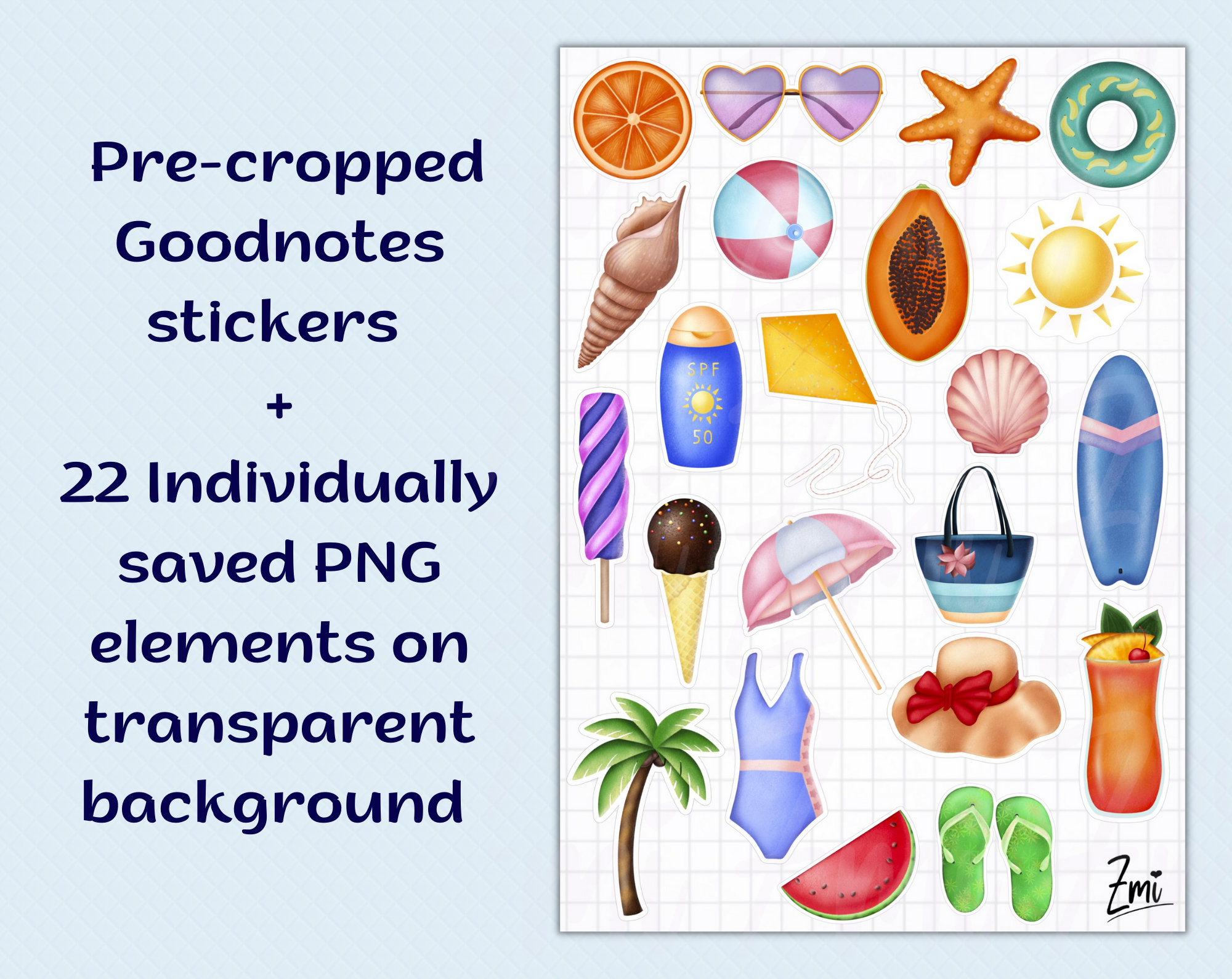 Summer Digital Sticker Pack Beach Precropped Goodnotes - Etsy