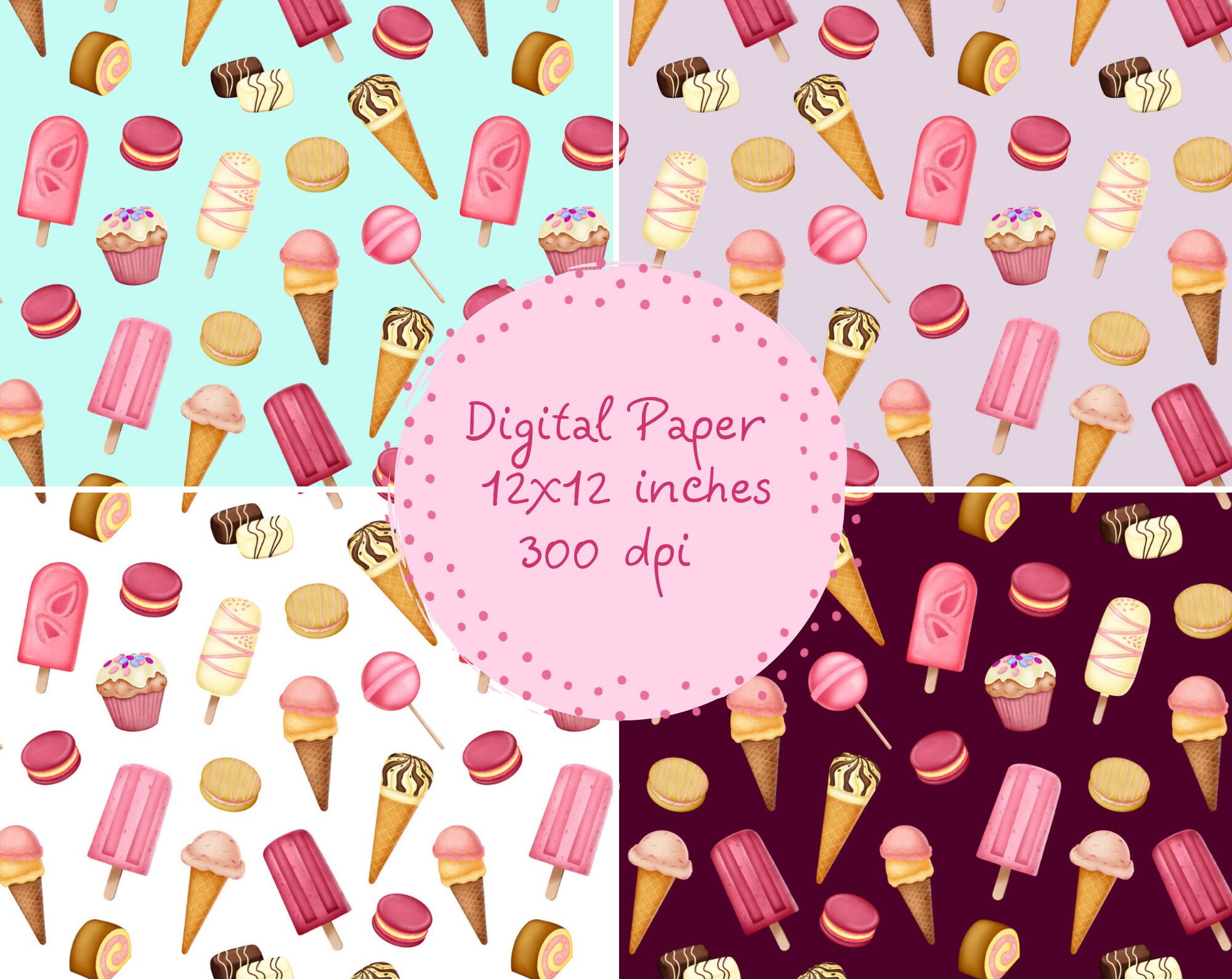 Ice Cream Digital Paper, Sweet Digital Paper, Sweet Background Instant ...