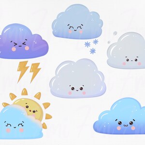 Cute Kawaii Weather Clipart, Sun Clouds Rainbow PNG, Blue Cloud Image ...