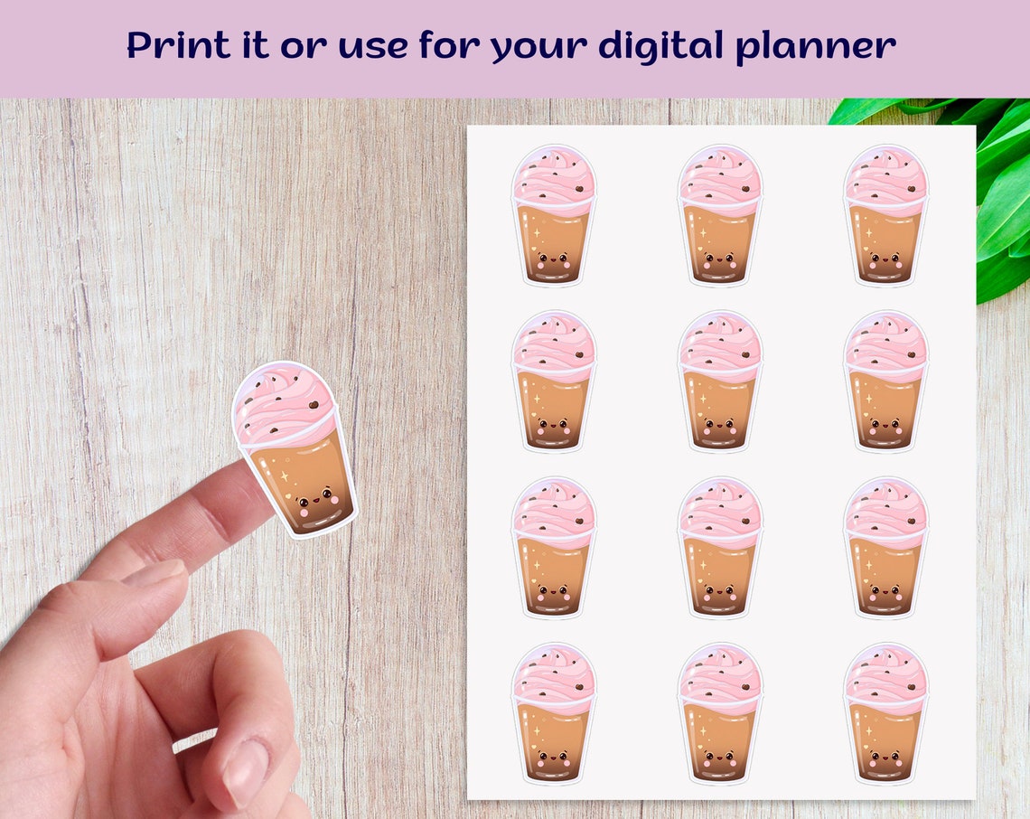 Kawaii Drink Digital Sticker Pack, Cute Bubble Tea Precropped Goodnotes ...