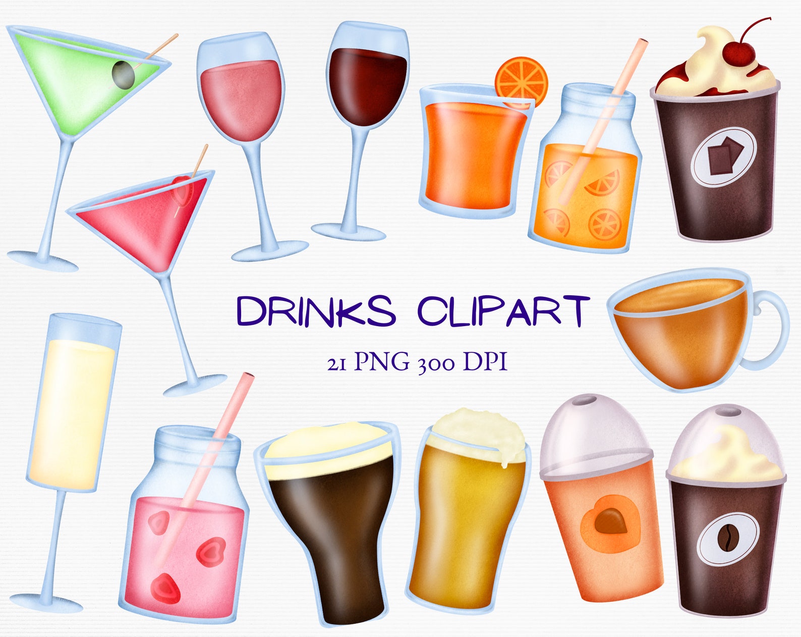 Drink Clipart, Beverage Png, Wine Champagne Beer Printable Bundle ...