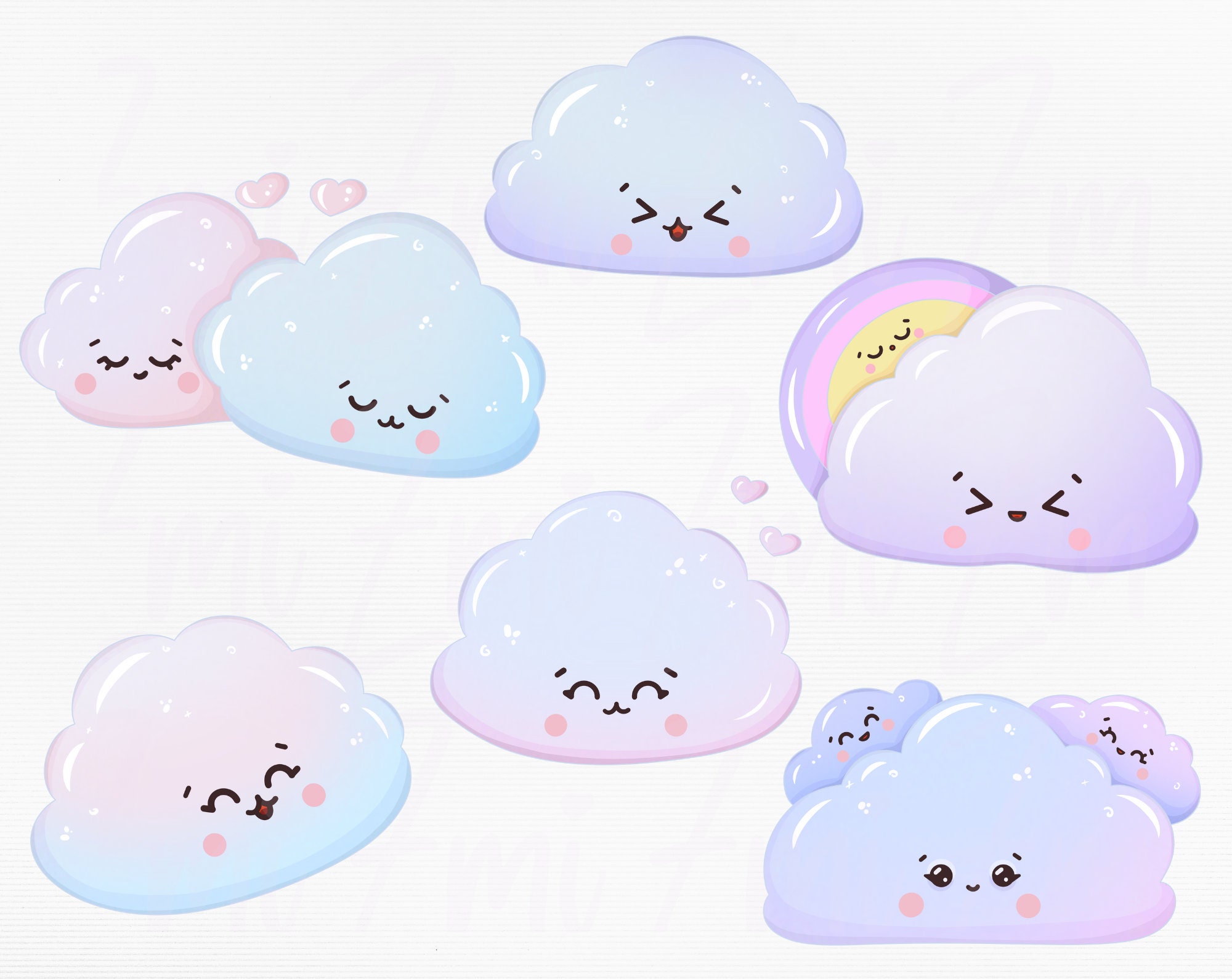Cute Kawaii Weather Clipart, Sun Clouds Rainbow PNG, Blue Cloud Image ...