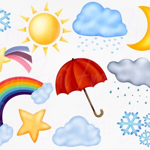 Weather Clipart, Sun Clipart, Clouds PNG, Seasons Graphics, Rainbow ...