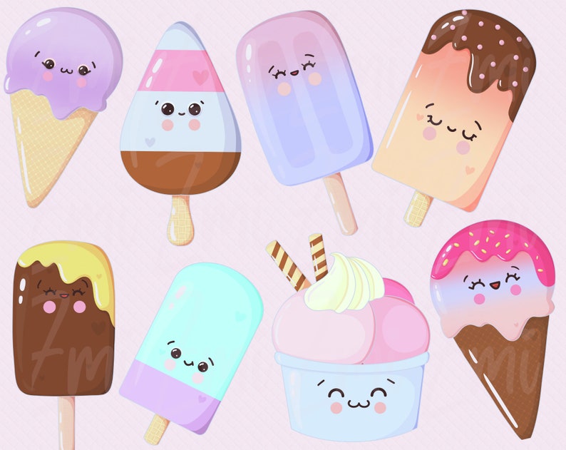 Ice Cream Cone Png Clipart Set Kawaii Popsicle Cute | Etsy UK