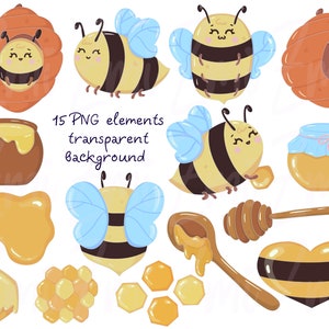 Cute Bee Clipart, Kawaii Honey Png, Yellow Honey Bee Graphics, Lovely ...