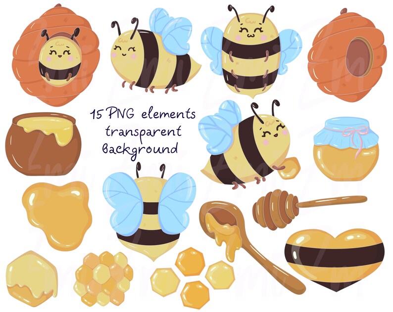 Cute Bee Clipart, Kawaii Honey Png, Yellow Honey Bee Graphics, Lovely ...